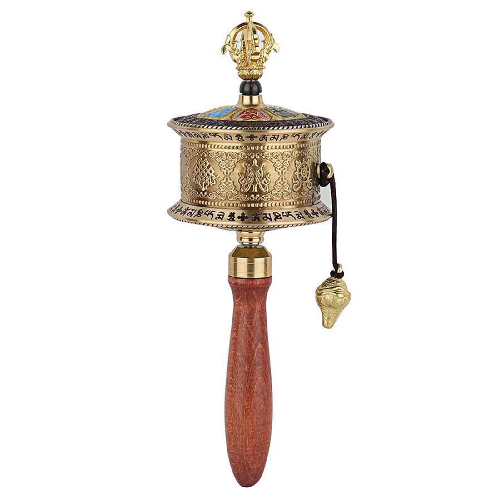 Tibetan Buddhist Mini Brass Handheld Prayer Wheel with Mantra Scroll, Premium Buddha Religion Scriptures Prayer Wheel for Relaxing, Praying, Meditation, Healing