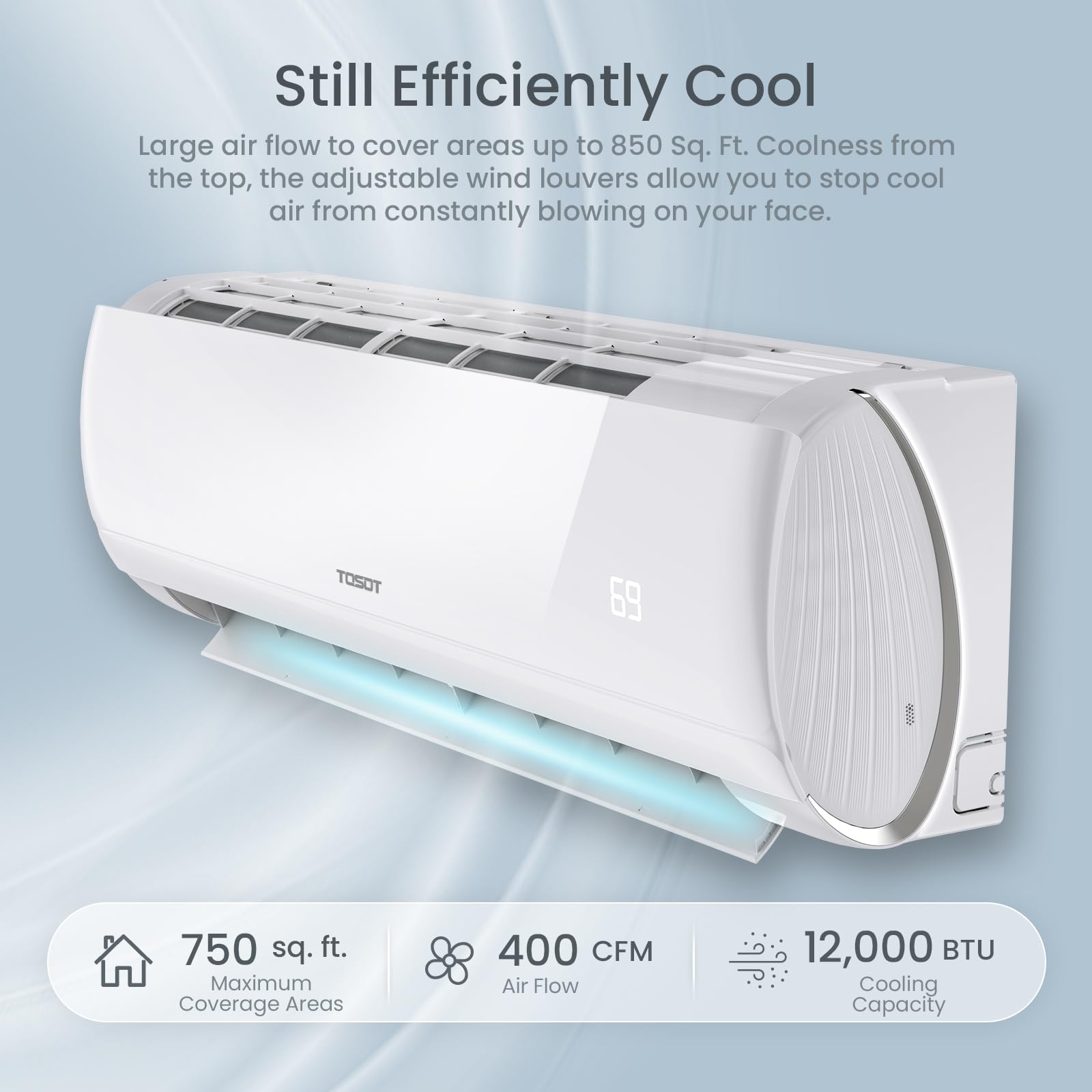 TOSOT 12,000 BTU Mini-Split Air Conditioner, Wifi Enabled Ductless Inverter AC Unit Heating System, Compatible with Alexa-20 SEER2 115V, White