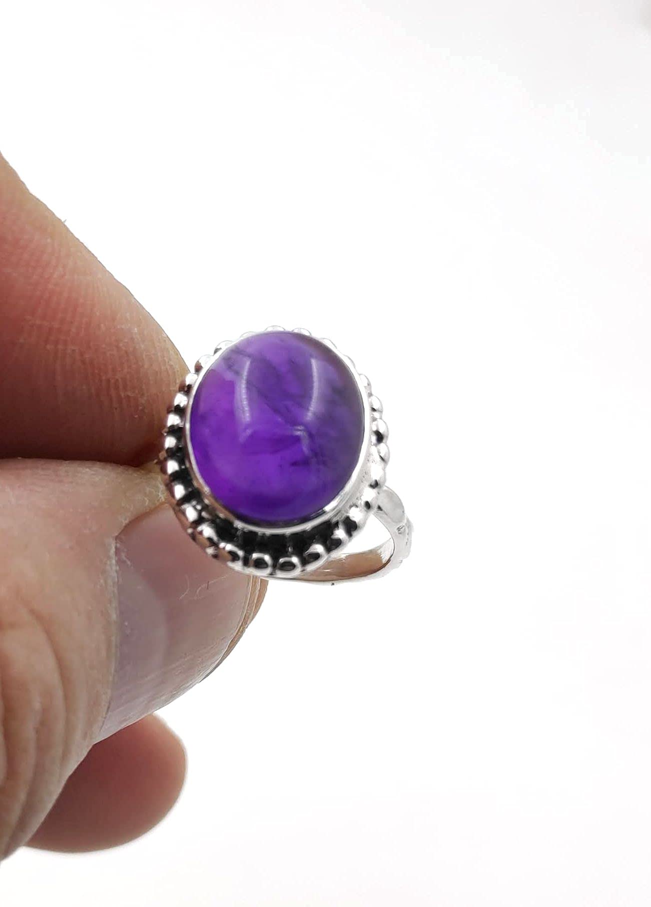 Navya Craft Amethyst Stone Silver Ring | 925 Sterling Silver Handmade Statement Promise Ring for Women | Natural Gemstone Boho Jewelry | February Birthstone | Gift for Her Birthday Anniversary