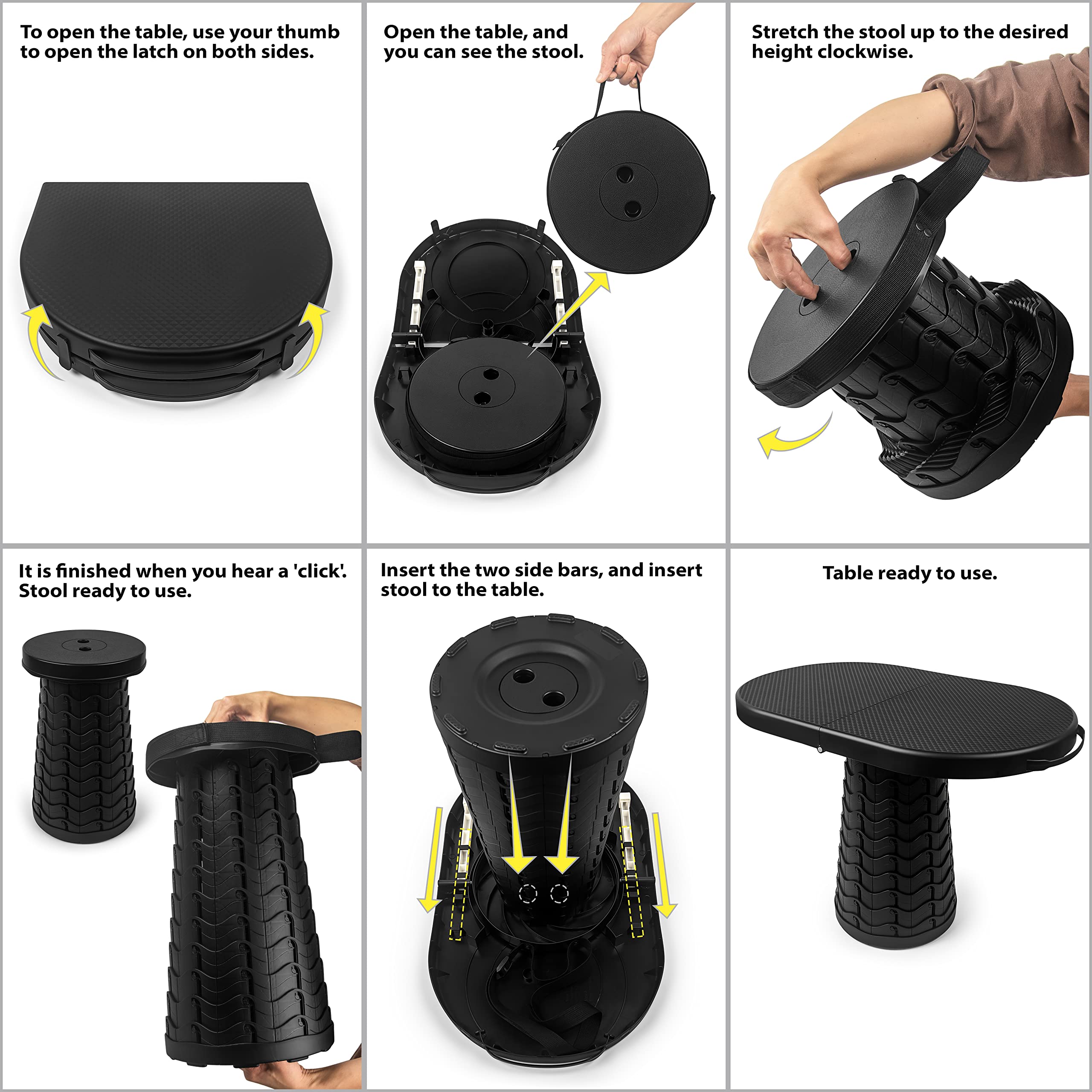 Ultra Handy 2 in 1 Portable Mini Folding Table and Collapsible Stool – Ultra Light and Rust Resistant Retractable Stool–Heavy Duty Plastic Telescopic Stool for Camping,Picnic,Sea Trips