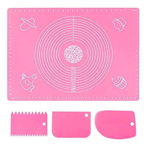 Silicone Pink 70x50cm Baking Mat Sheet Pastry Mat with Measurement, Non-Slip Pastry Rolling Mat, Non-Stick Dough Kneading Board Mat, Bread Fondant Mat, Cooking Bakeware Mat Table Placemat(Scraper)