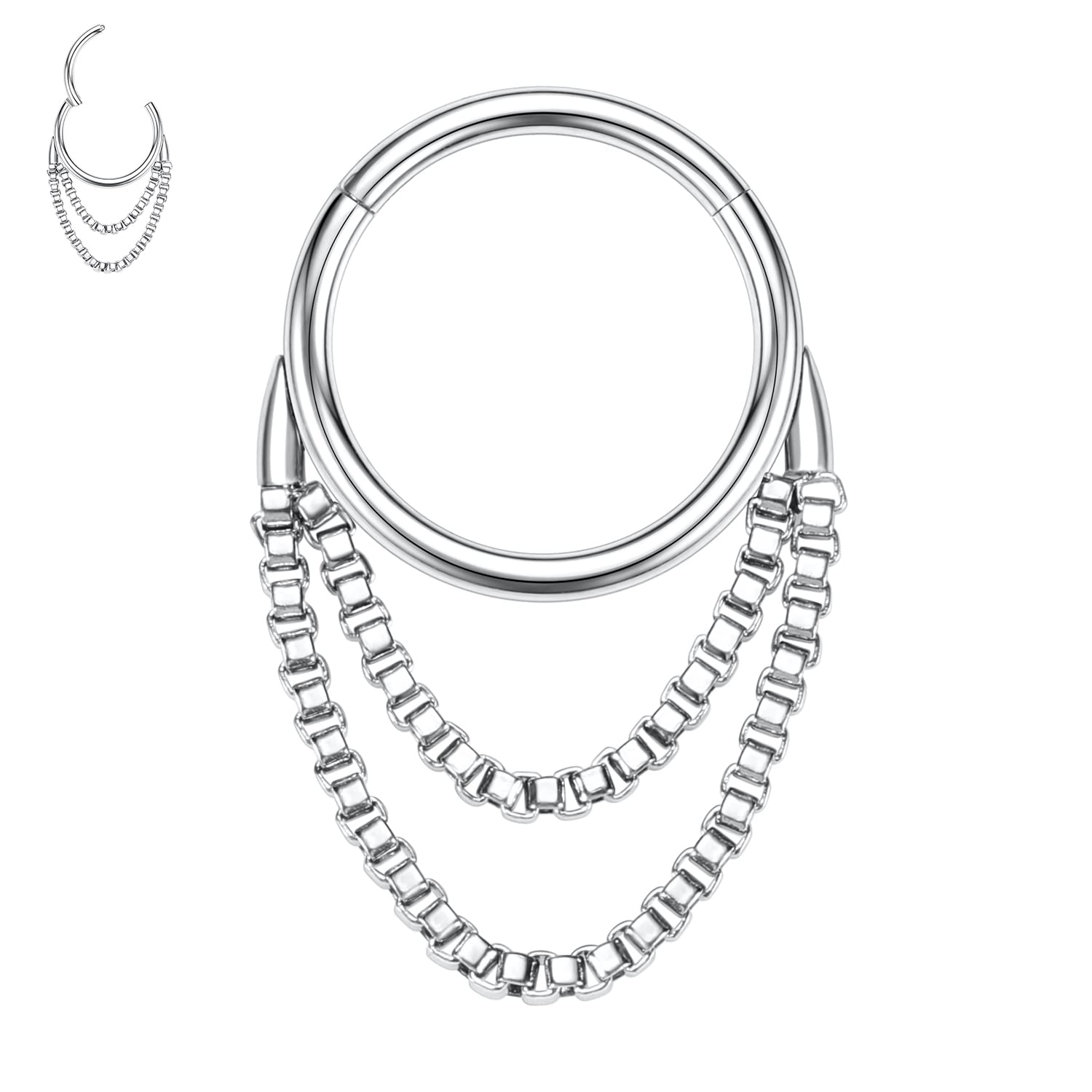 Septum Jewelry 16G Septun Rings Silver Daith Earrings Surgical Steel Septum Clicker Chain Nose Ring Rook Earrings Seamless Conch Piercing Jewelry Septum Cartilage Helix Tragus Hoop Earrings 8mm