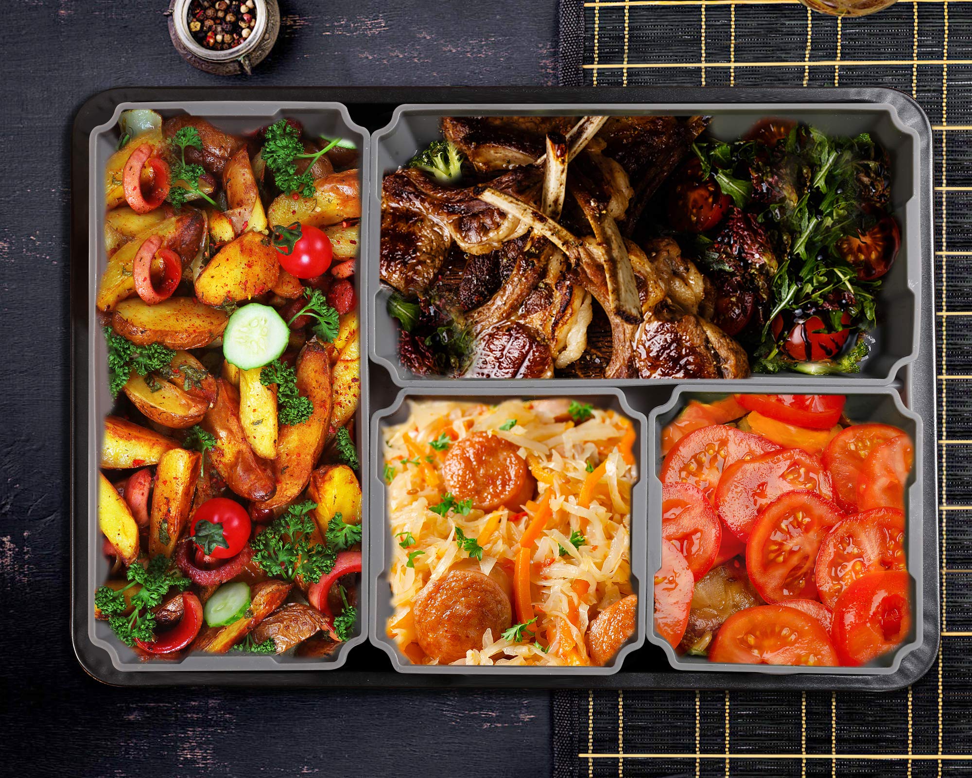 Silicone Sheet Pan Dividers for Cooking, No Stick Easy to Clean Silicone Baking Trays Pans for Oven Air Fryer with a Sheet Pan (4 Dividers, 1 Pan)