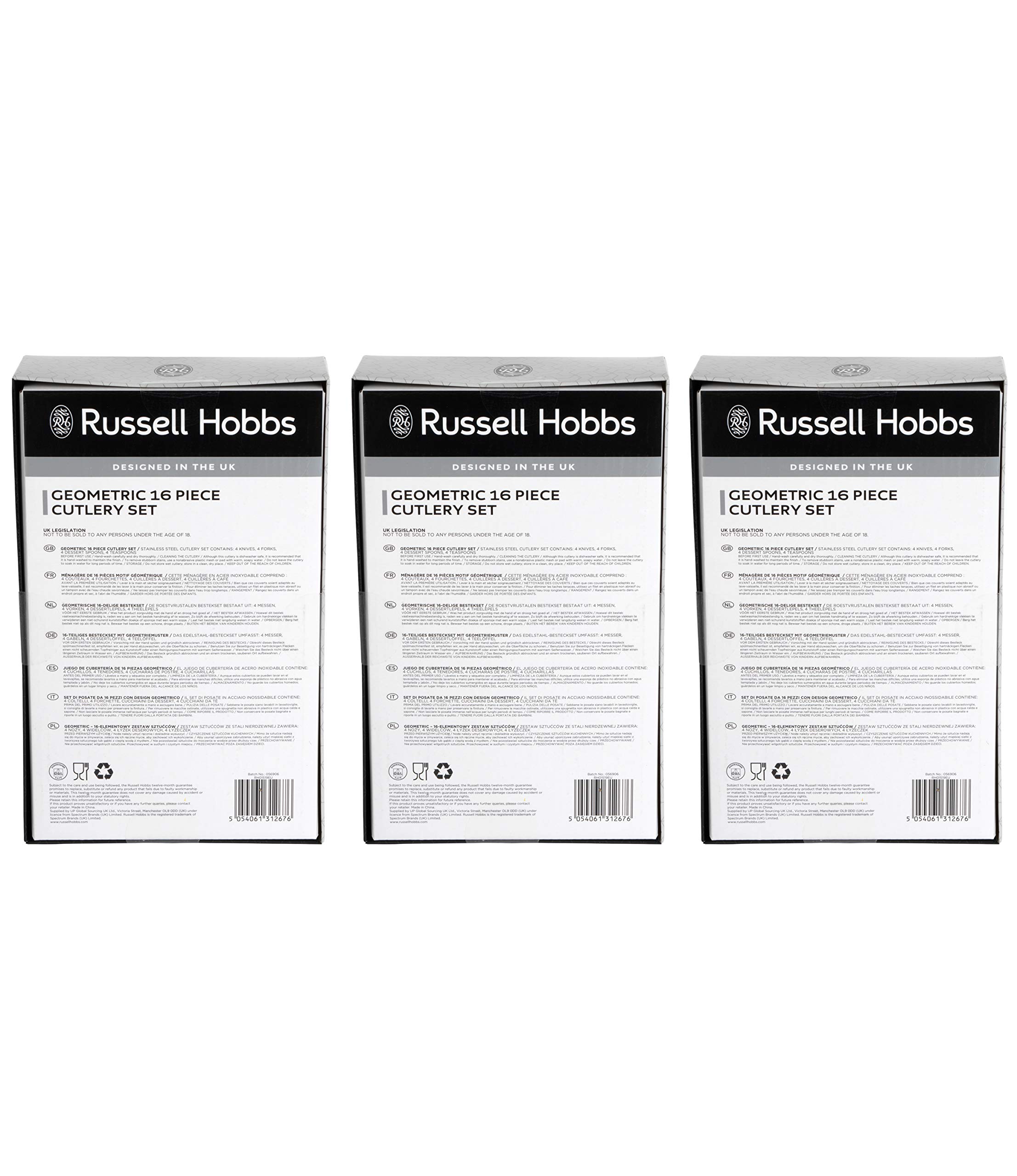 Russell Hobbs COMBO-6707 48 Piece Rhombus Cutlery Set, Stainless Steel, Includes 12 Knives, 12 Forks, 12 Table Spoons, 12 Tea Spoons
