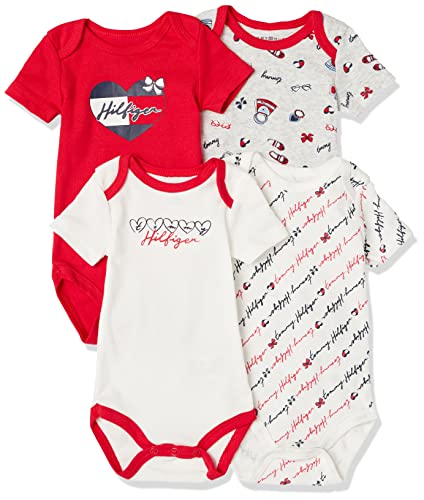 Tommy Hilfiger baby girls 4 Pack Bodysuit and Toddler Layette Set, Red/Heather/White, 6 9M US