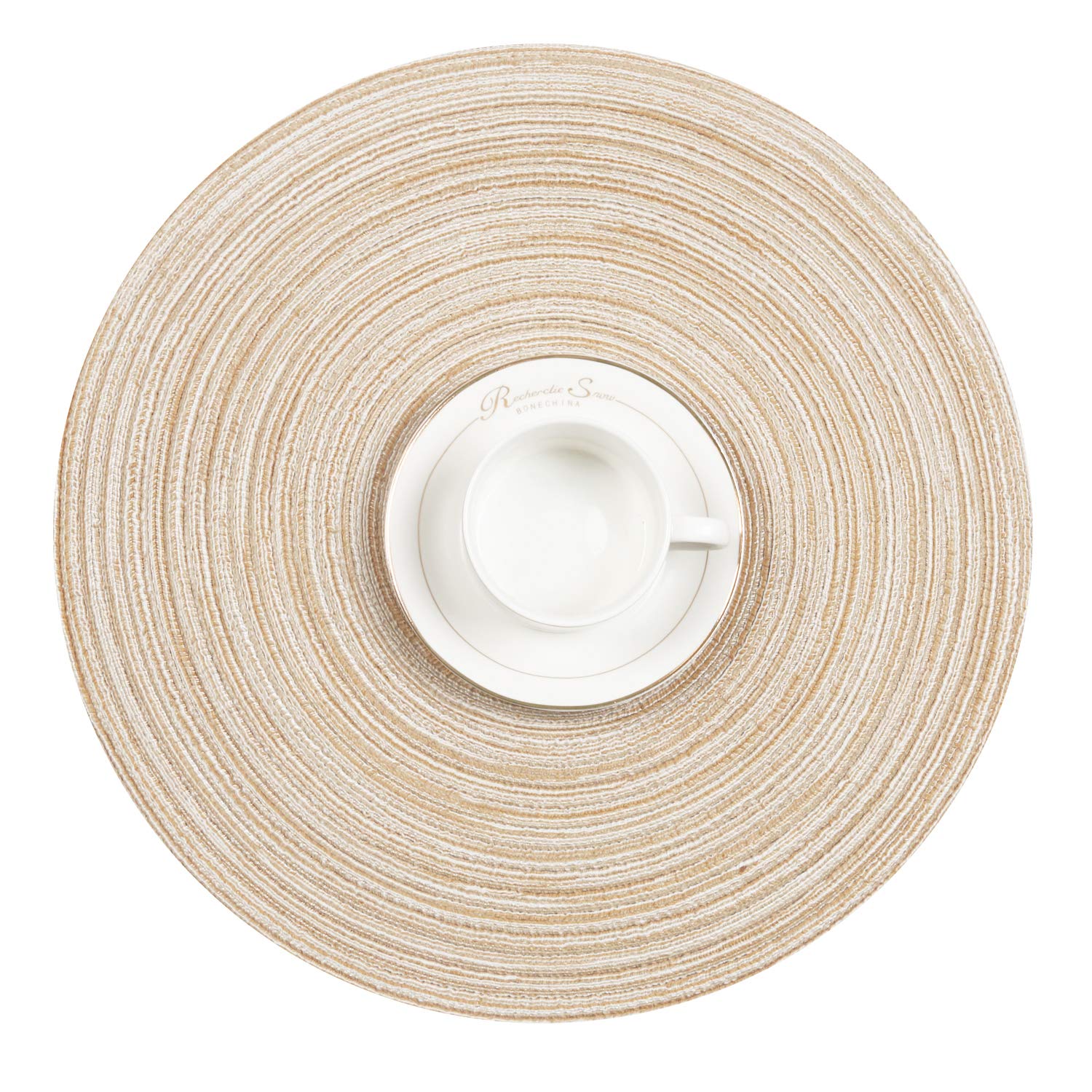 SHACOS Round Braided Placemats Set of 4 Round Table Mats for Dining Tables 15 inch Washable (Beige, 4)