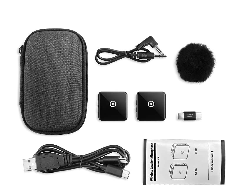 Wireless Lavalier Microphone,2.4GHz Dual Lapel Mics with Real-time Monitoring, Gain Adjustment for Interview, Vlogging, Live Streaming, Camera, Compatible with DSLR, Camcorder, Smartphone