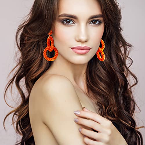 Statement Beads Drop Earrings - Bohemia Handmade Beaded Round Dangle Earrings Jewelry Gift for Women Girl