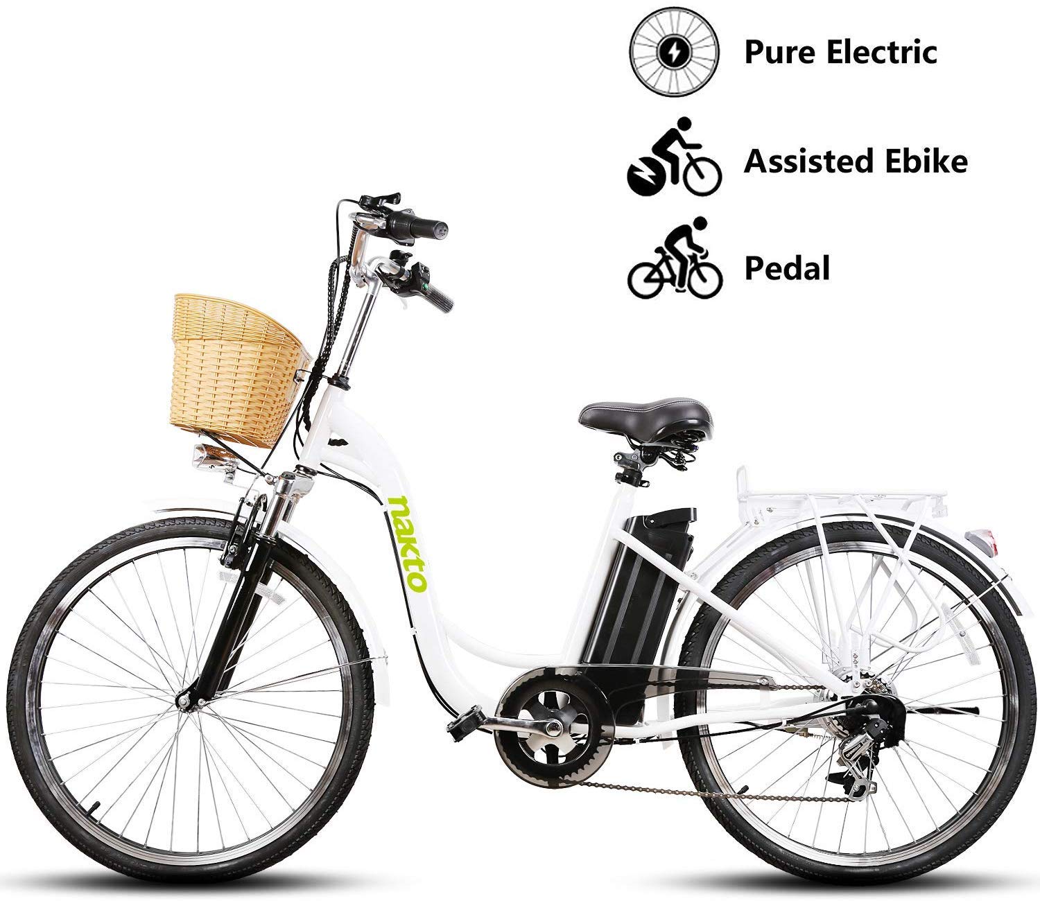 NAKTO 26" 250W City Electric Bicycle Sporting 6- Speed Gear EBike with Removable 250W 36V10A Lithium Battery …