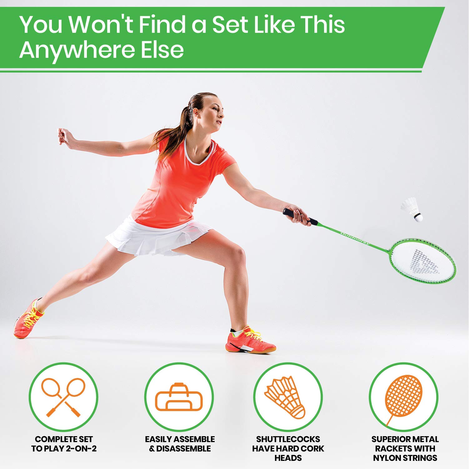 OutdoorsyJimmy Complete Badminton Set for Backyards - Badminton Set Includes Badminton Rackets Set of 4, Portable Badminton Net with Expandable Poles, 4 Birdies/Shuttlecocks & Storage Carrying Bag