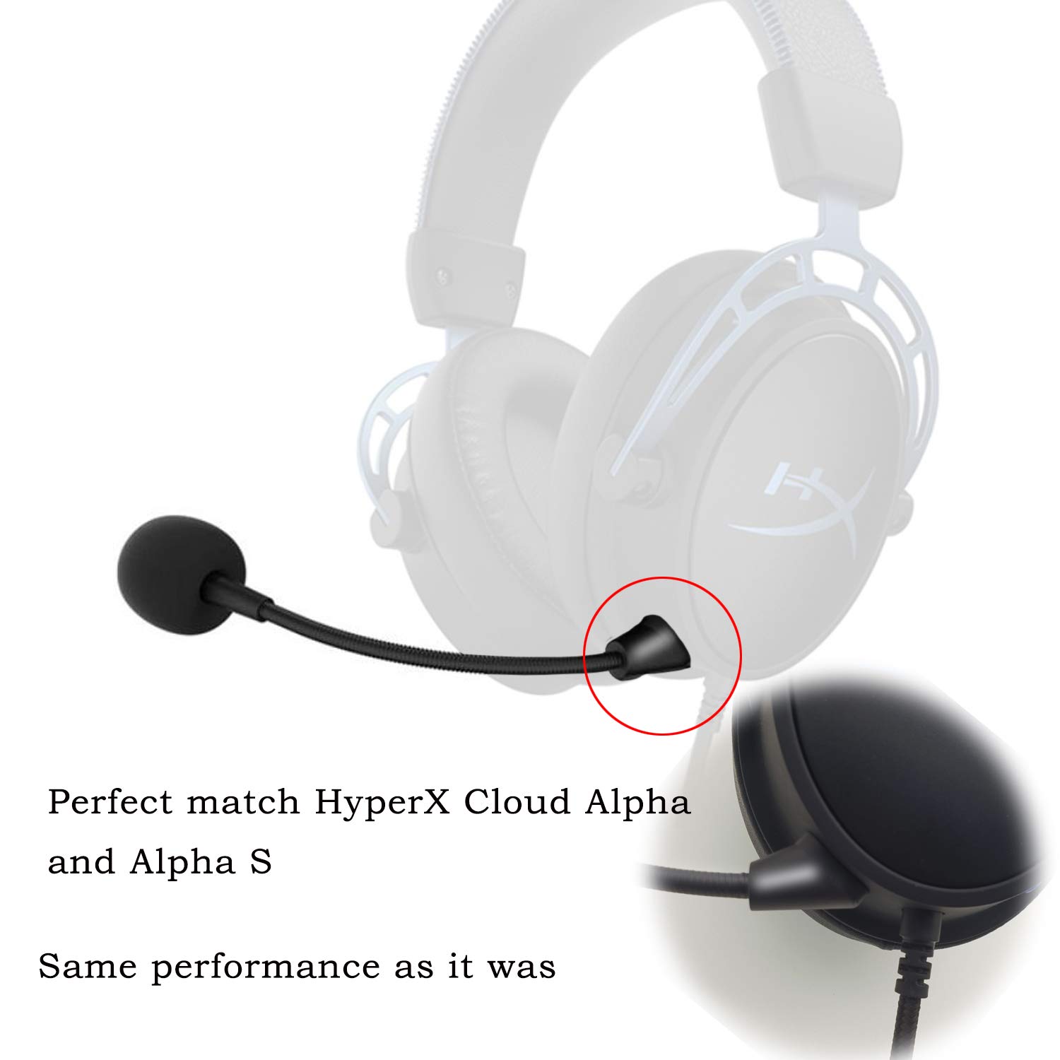 Replacement Gaming Headphone Mic compatible for Kingston HyperX Cloud Alpha S/Alpha Gaming Headset,with Foam Cover Noise Cancelling 3.5mm Detachable Headsets Micphone Boom