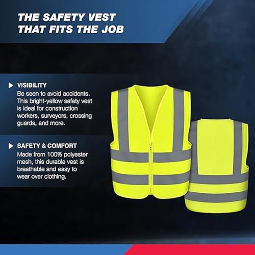 Neiko 53963A High Visibility SAFETY Vest with 2 Pockets, ANSI/ISEA Standard, Color Neon, Size XL, X-Large, Yellow