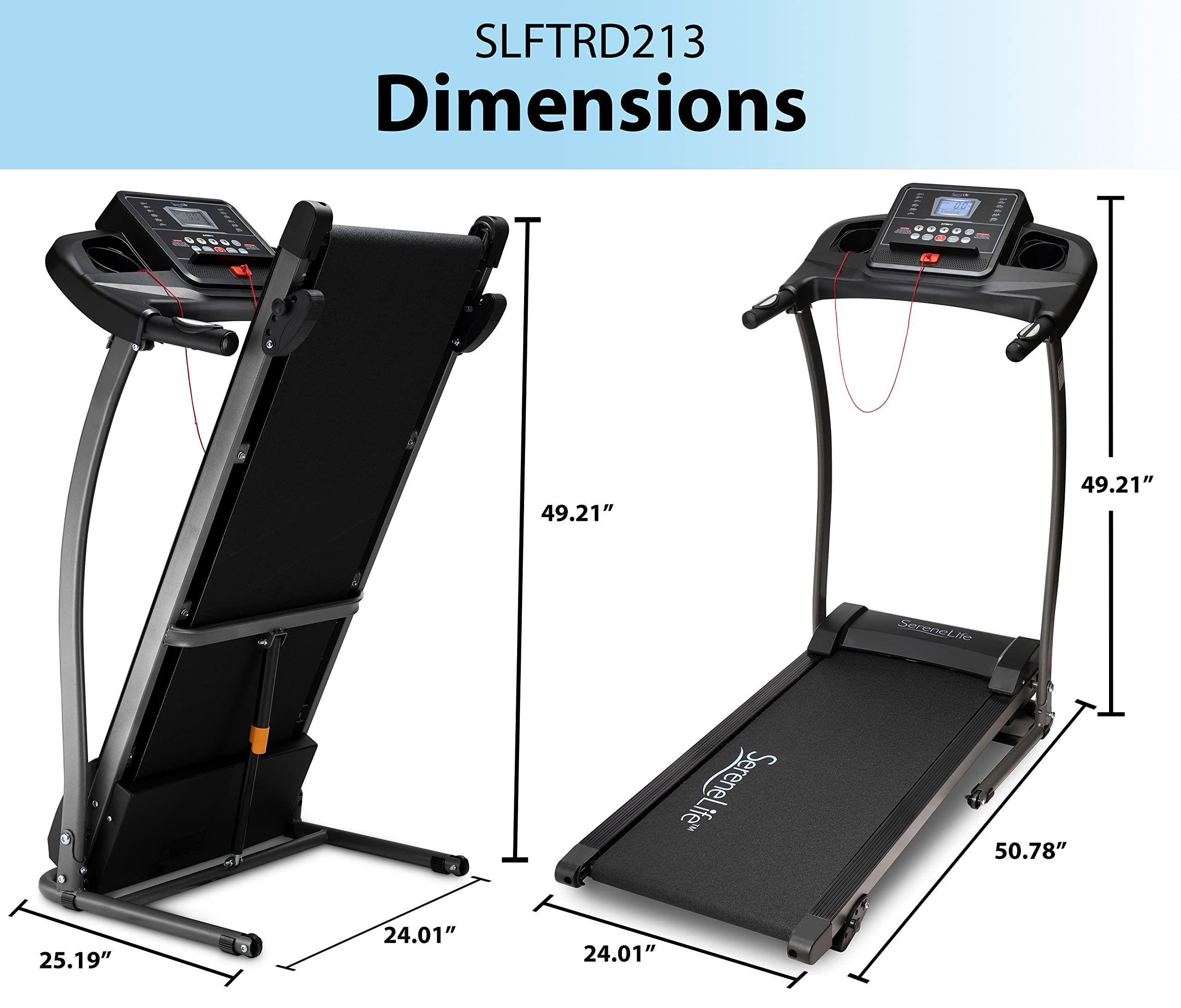 SereneLife Folding Treadmill - Foldable Home Fitness Equipment with LCD for Walking & Running - Cardio Exercise Machine - Preset and Adjustable Programs, Bluetooth, 4 Incline Levels, 12 Training Modes