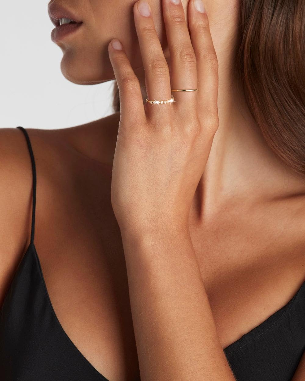 Moodear Thin 14k Gold Plated Thumb Ring Set for Women - Dainty Non Tarnish Rings Size 7