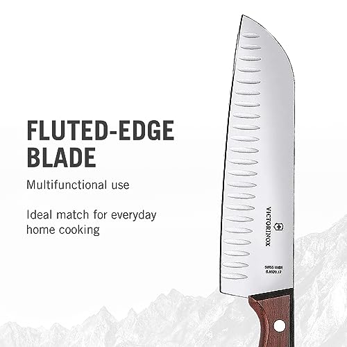 Victorinox 6.9050.17KG Modern Santoku Knife with Granton Blade, 7", Walnut Wood