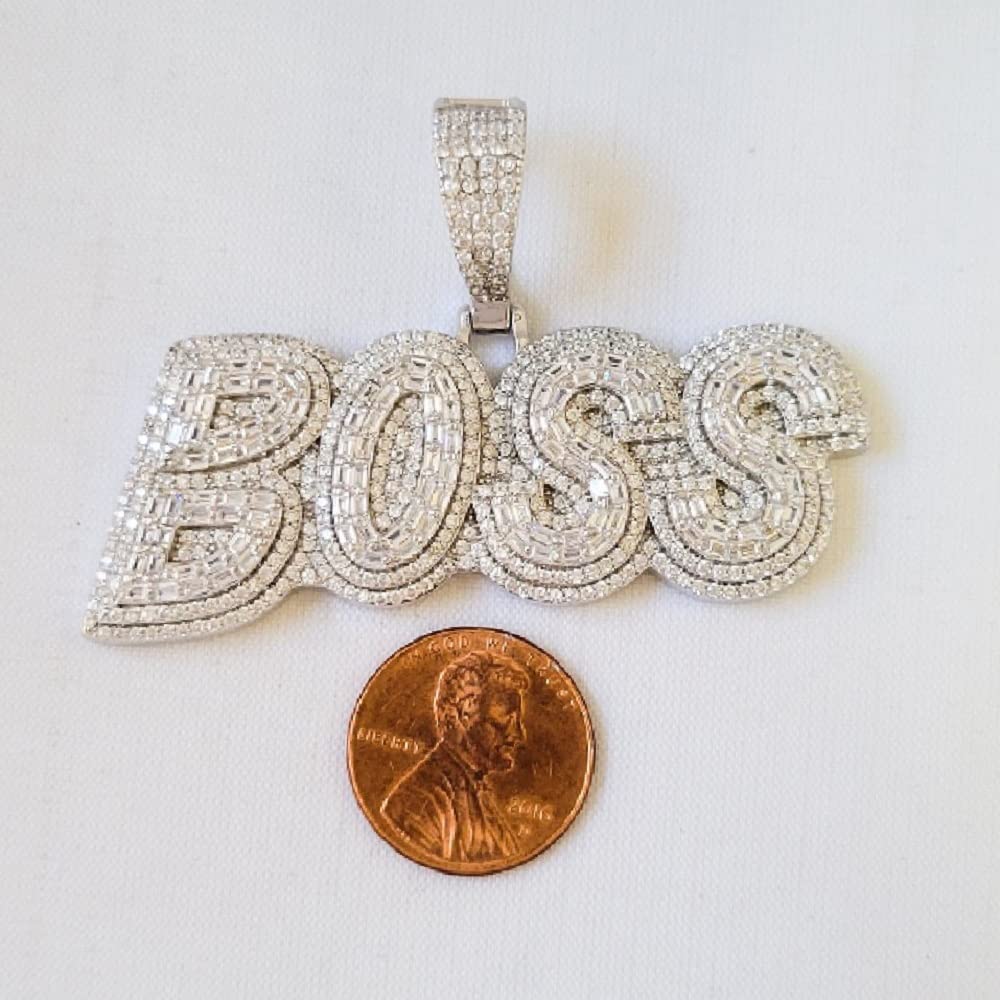 Sterling Silver BOSS Hip Hop Pendant w/ Micro Pave CZ Stones