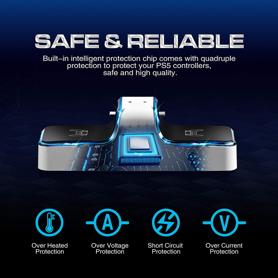 Newest PS5 Controller Charger, Dual USB Type C Fast Playstation 5 Charging Station Dock with LED Indicator, Safety Chip Protection, for Sony DualSense Controller, WAKEYBOO