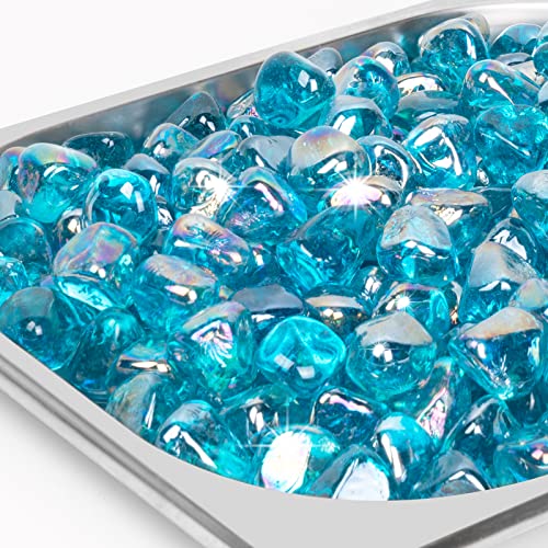 X Home 10 LB Fire Glass Diamonds, 1 Inch Fire Pit Glass for Fire Pit, Gas Fireplace, High Luster Aqua Blue