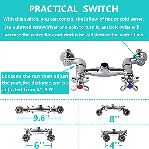 YooGyy Commercial Wall Mount Kitchen Sink Faucet Pre-Rinse Device 26" Height 4'' to 8'' Center with Spring Pull Down Sprayer and 10" Add-on Spout,Brass Constructed Polished Chrome