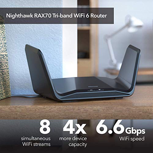 Netgear RAX70-100NAR Nighthawk AX6600 Tri-Band WIFI 6 Router (Renewed)
