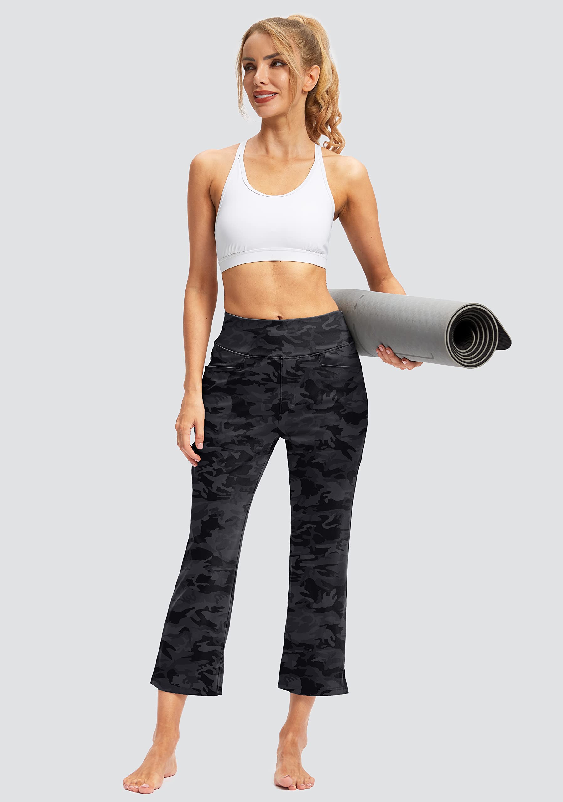Soothfeel Women's Golf Pants with 5 Pockets High Waisted Stretch Sweatpants Travel Athletic Work Ankle Pants for Women (Grey Camo, L)