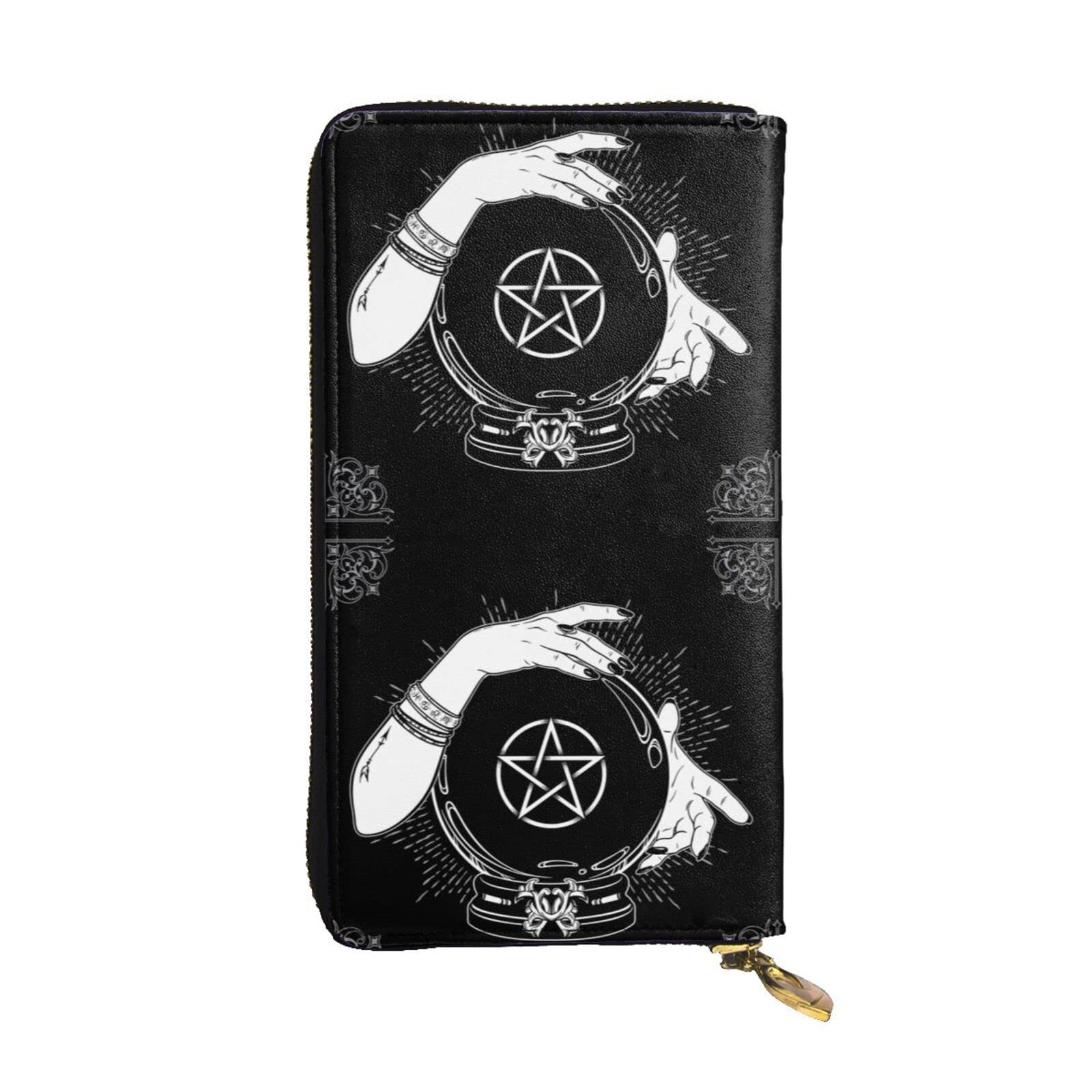 Women Zip Around Long Wallet Magic Crystal Ball Pentagram Witch Large Credit Card Holder Purse