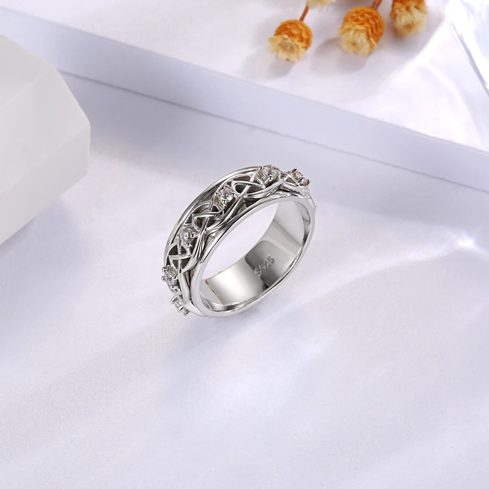 Sterling Silver Celtic Spinner Ring - Women Spinning Rings for Anxiety Jewelry Relief Stress Fidget Band Rings (10)