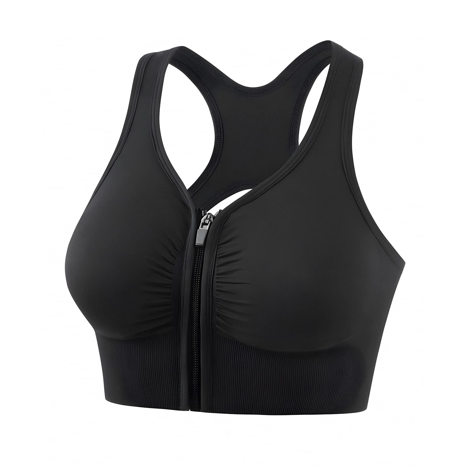 Unaone Sport Bras for Women, Soft Padded Breathable Seamless Comfort with Zipper for Running Workout Yoga Bra Black