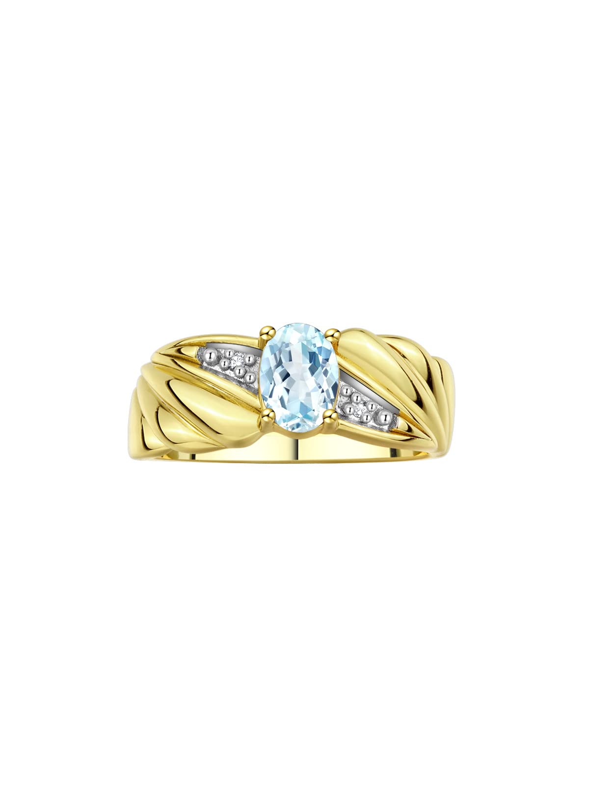 Rylos Simply Elegant Beautiful Aquamarine & Diamond Ring - March Birthstone* Size 8