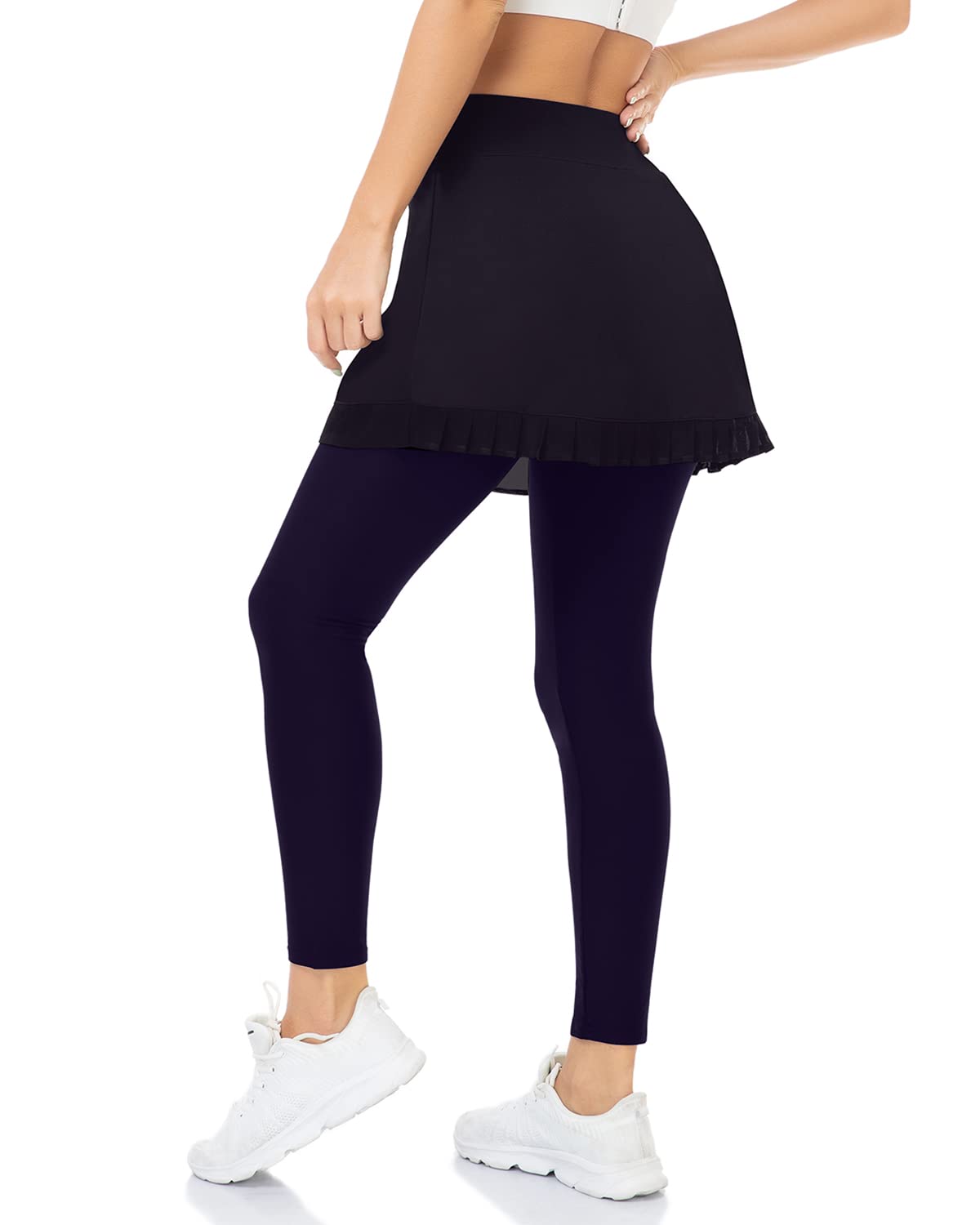 WOWENY Skirted leggings Athletic Golf Leggings with Attached Skirt Skorts Skirts with Capri Leggings Workout