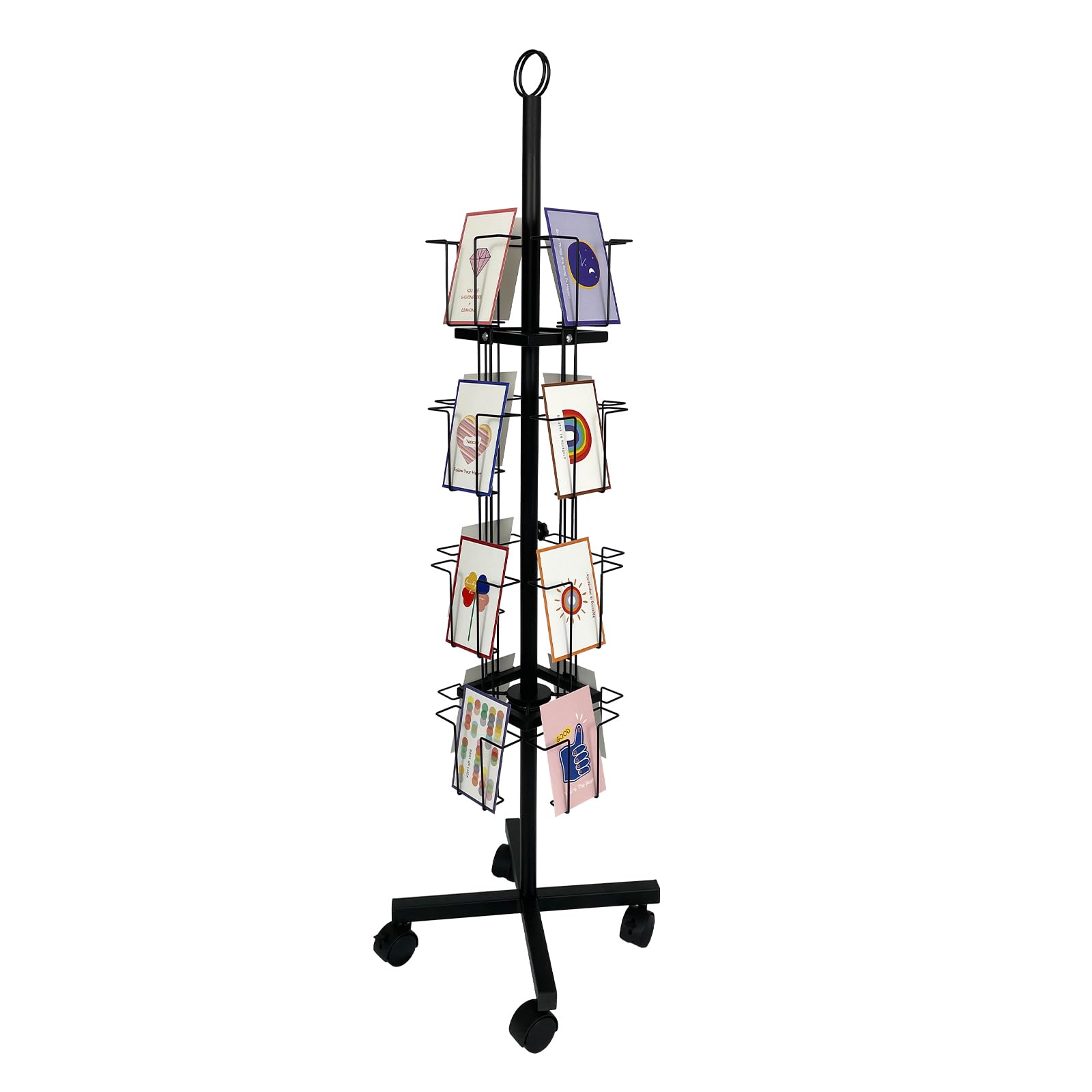 Tongmo Greeting Card Rack: Enhance Your Display with a 16-Pocket Rotating Countertop Solution for Postcards, Brochures, and Greeting Cards (Black, 48”H - 16 Pockets)