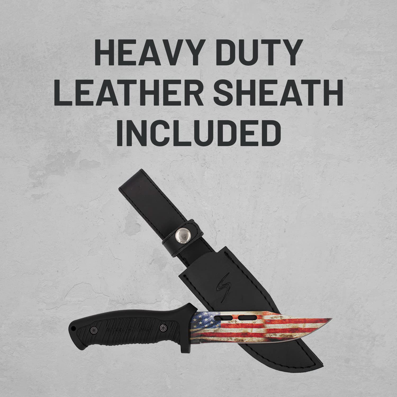 Steel River SR109 Colossal Fixed Blade Knife with Sheath | Utility Knife for Camping, Hunting, & Fishing | Survival Knife with Rubberized Handle & Leather Sheath (Patriot)