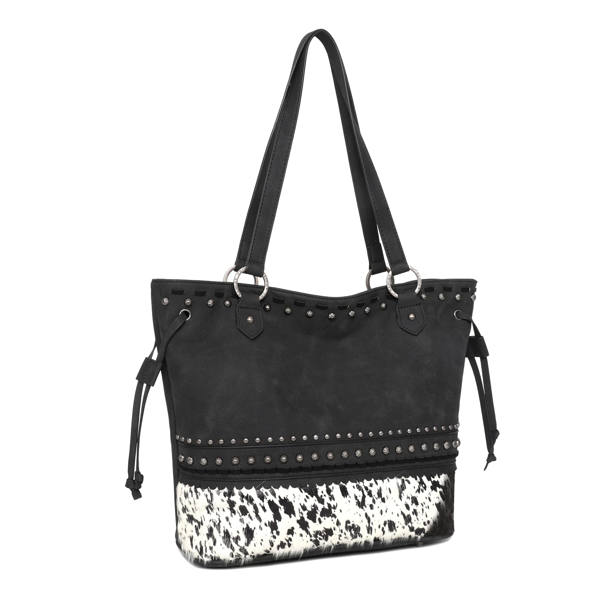 Trinity Ranch Genuine Hair-On Cowhide Collection Tote Bag Western Shoulder Handbag Purses for Women TR142G-8317BK