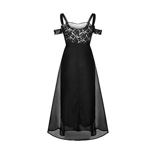 Women Plus Size Cold Shoulder Swing Dress Flower Lace High Waisted Dress Straps Maxi Dress