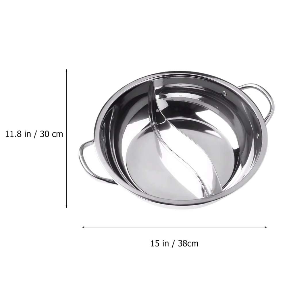 UPKOCH Stainless Steel Shabu Hot Pot Divided Hot Pot Pan Dual Sided Soup Cookware Cooking Pot with Divider for Induction Cooktop Gas Stove