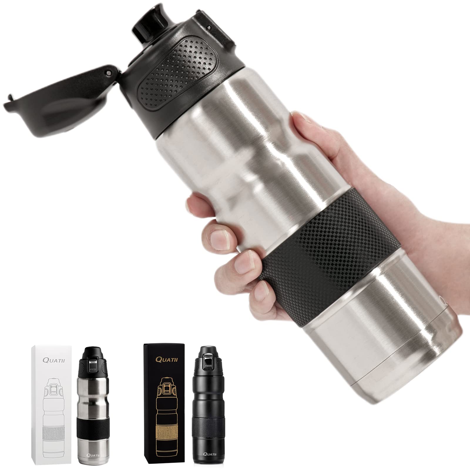 Quatii 17oz Thermos Stainless Steel Insulated Water Bottle with Leak Proof Lids Travel Coffee Mug Keeps Hot and Cold