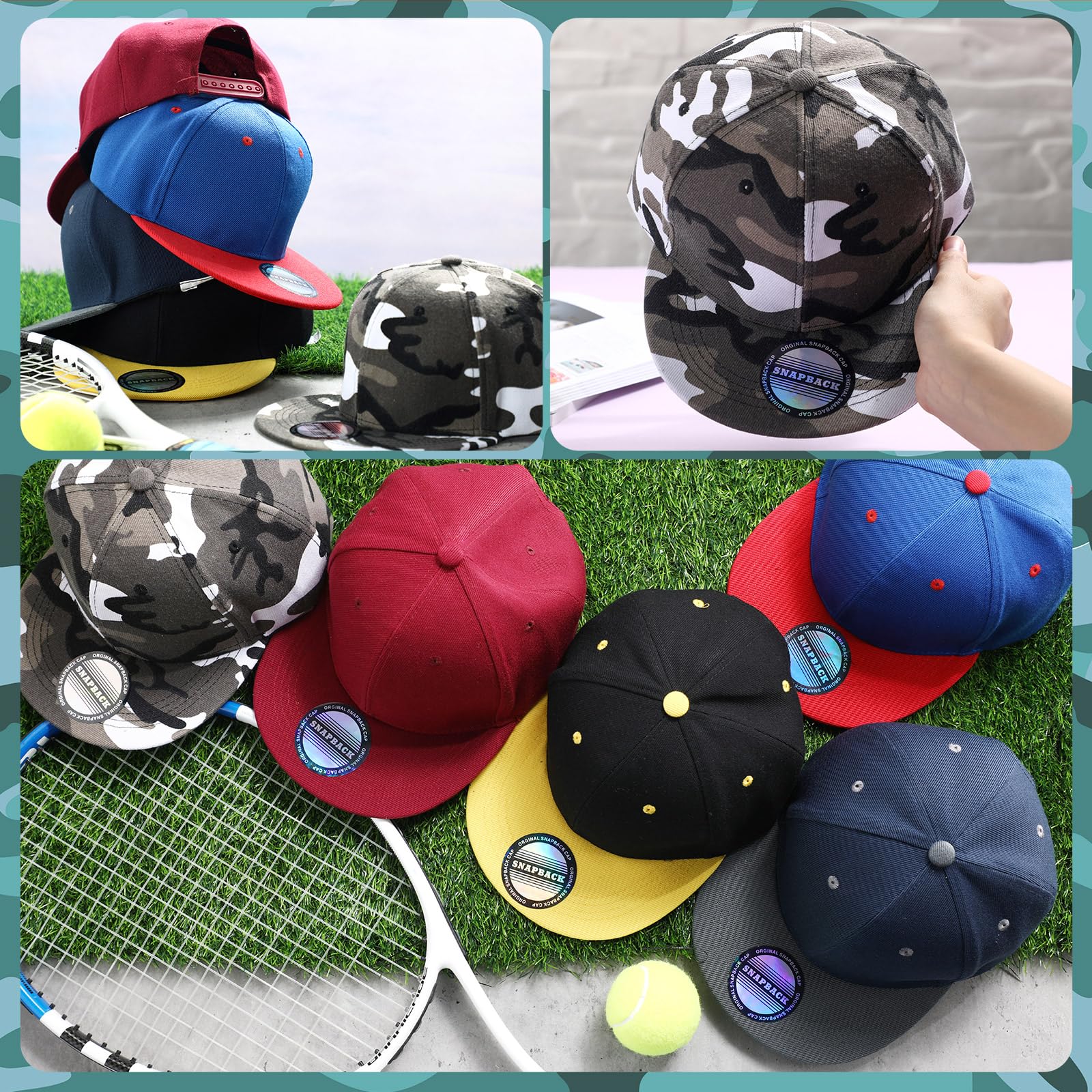 Toulite 60 Pcs Snapback Hats for Men Hip Hop Style Hats Plain Blank Flat Bill Hats Solid Flat Brim Hat Adjustable Baseball Caps Bulk