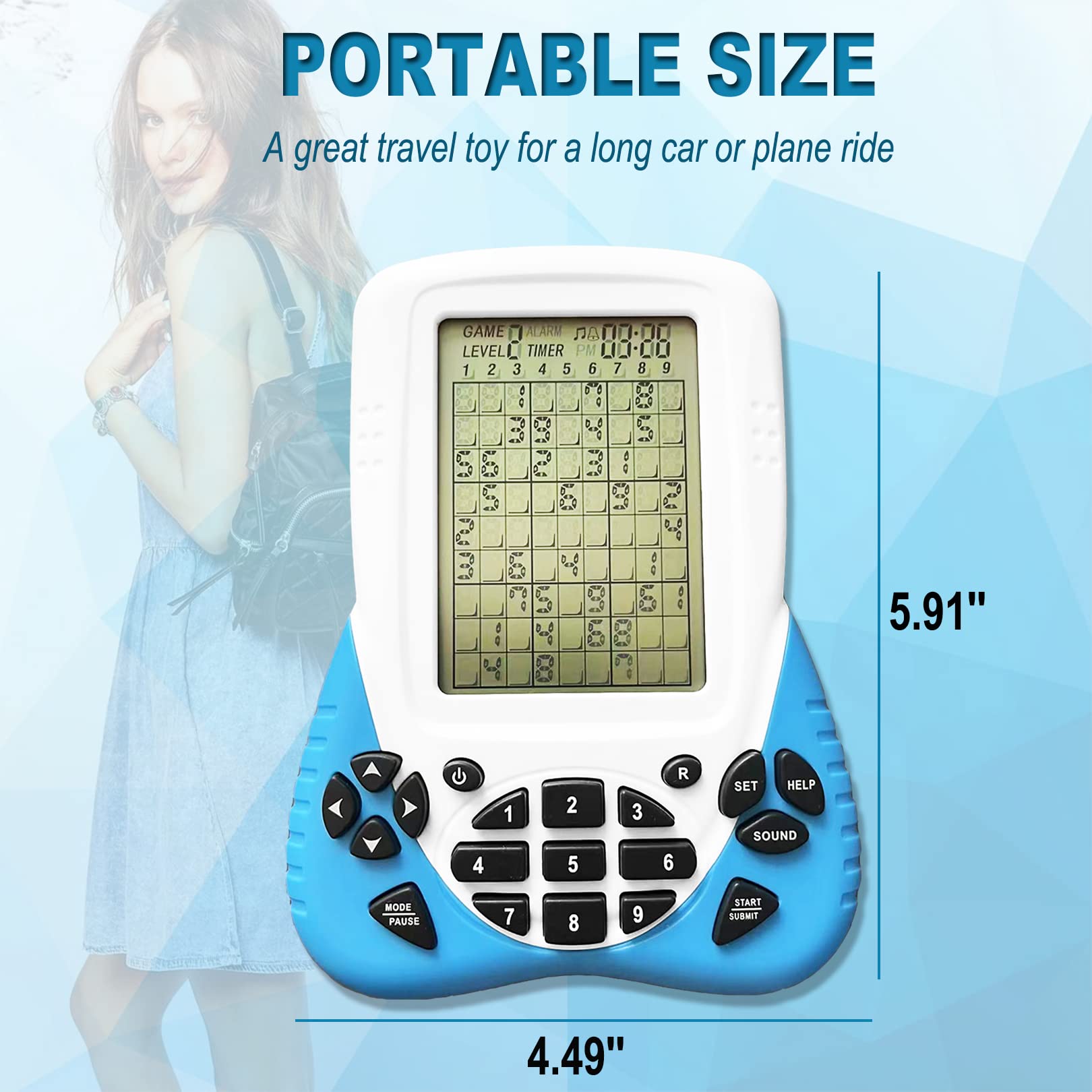 TEBIYOU Sudoku Electronic Brain Games Console for Kids Aldults Elderly with Two Million 9×9's Puzzles from Easy to Hard 3.5 Inches Eye Protection Screen (Blue)