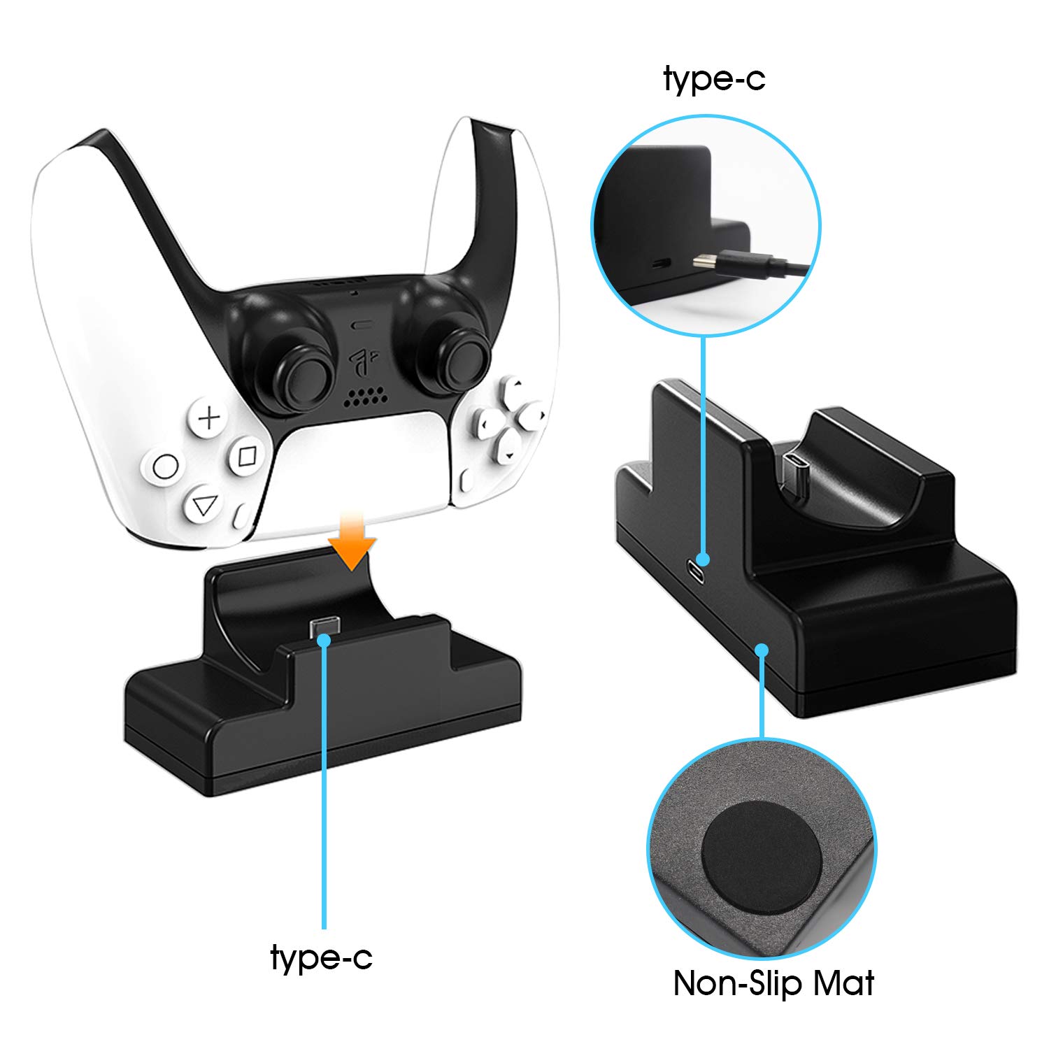 PS5 Controller Charger, Charging Station Compatible with PS5 Single Controller USB Fast Charging Station Dock for Sony Playstation5 / PS5 Controller