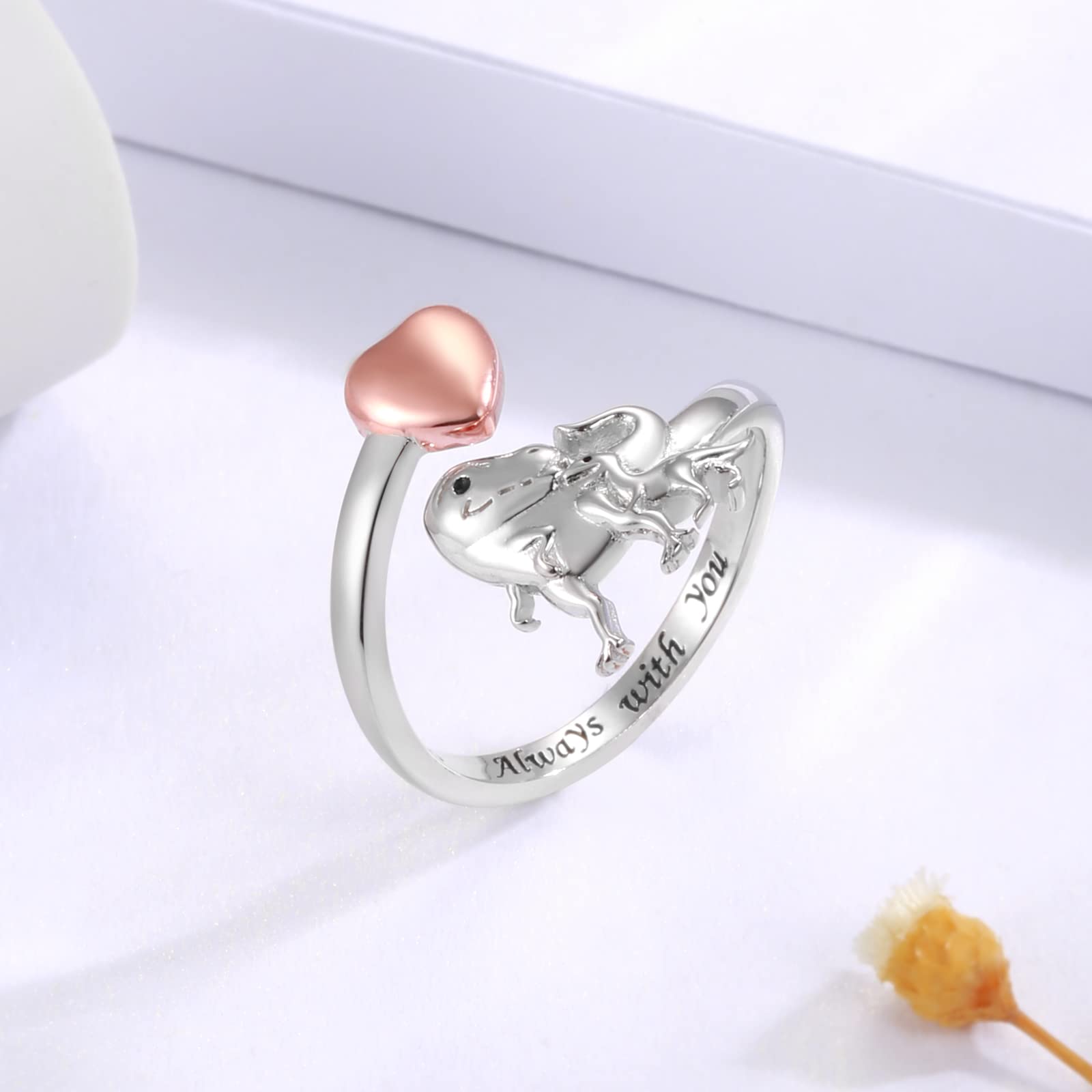 Sterling Silver Dinosaur Elephant Ring for Women: Always with You Mother Heart Adjustable Ring Jewelry Mother's Day Birthday Gift from Daughter Son (Dinosaur)