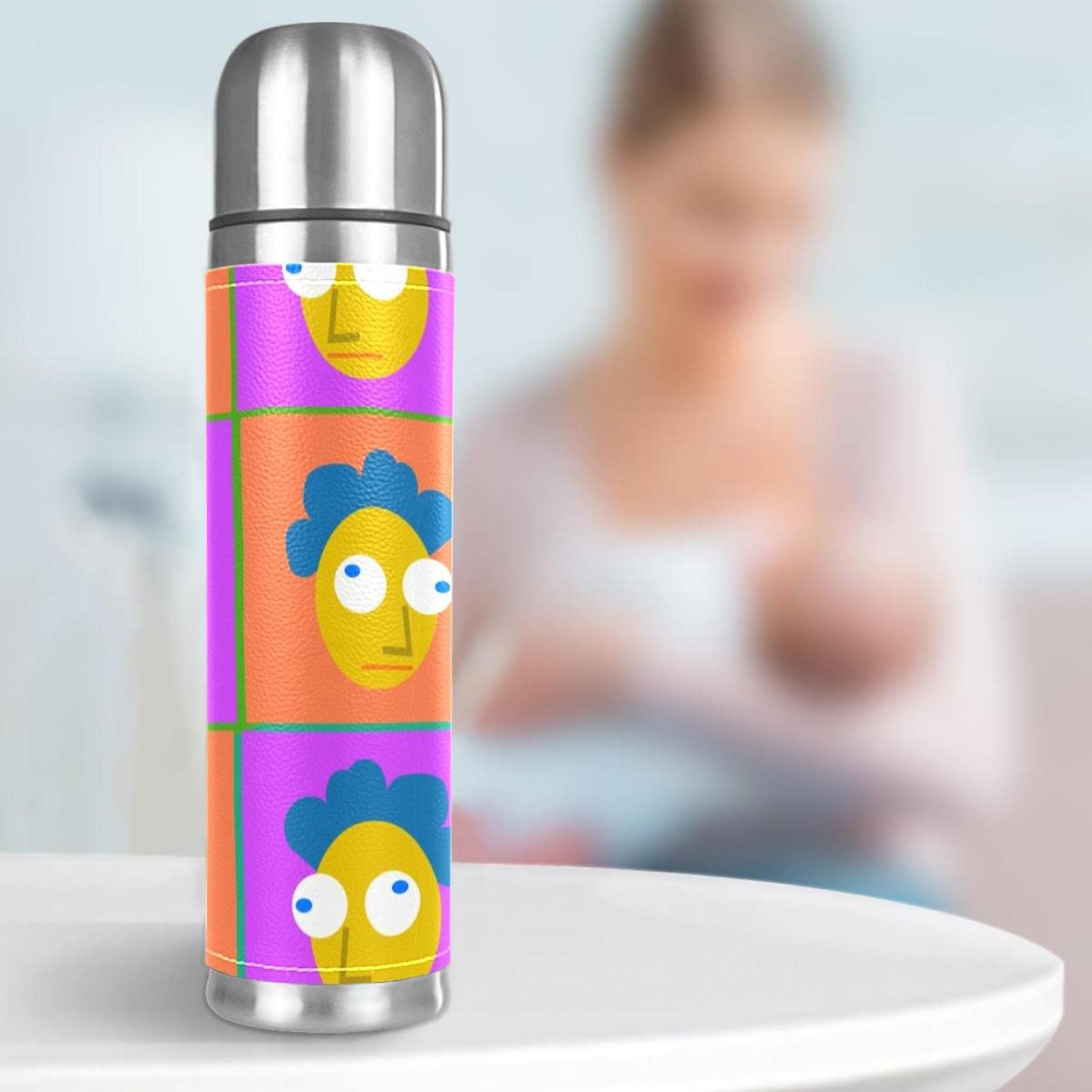 Stainless Steel Leather Vacuum Insulated Mug 昏阙脑袋 | Thermos Water Bottle for Hot and Cold Drinks Kids Adults 16 Oz
