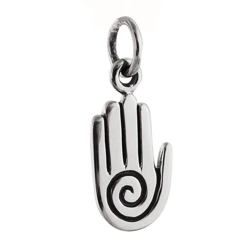 Sterling Silver Spiritual QLET Healing Hand Charm- Sterling Silver - Protection Detailed Pendant - 14mm x 7mm