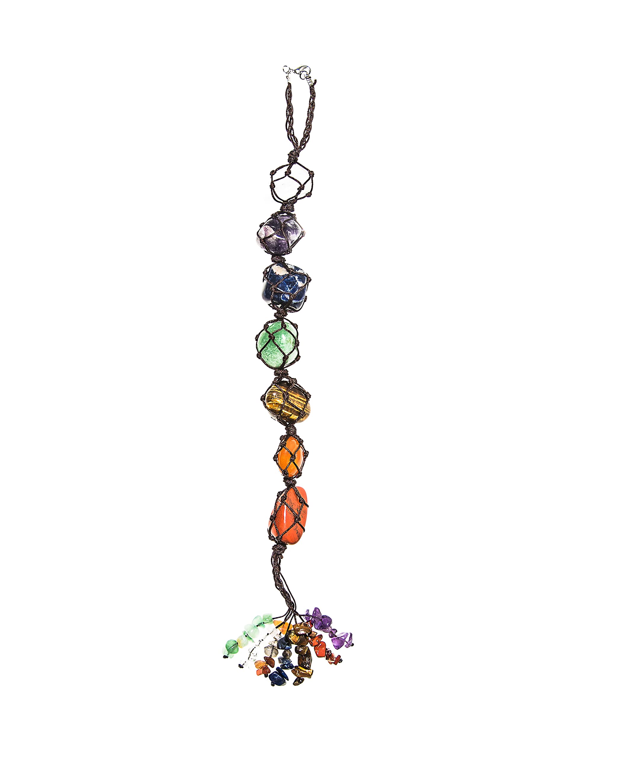 Nanalou 7 Chakra Reiki Healing Crystal Stones Decorative Car Ornament – Handmade with Metal Hanging Clasp (10 inches)