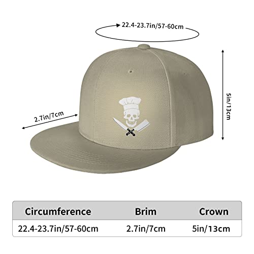 Skull Chef Snapback Hat Flat Brim Hip Hop Baseball Cap for Women Men Adjustable Vintage Funny Trucker Caps Natural