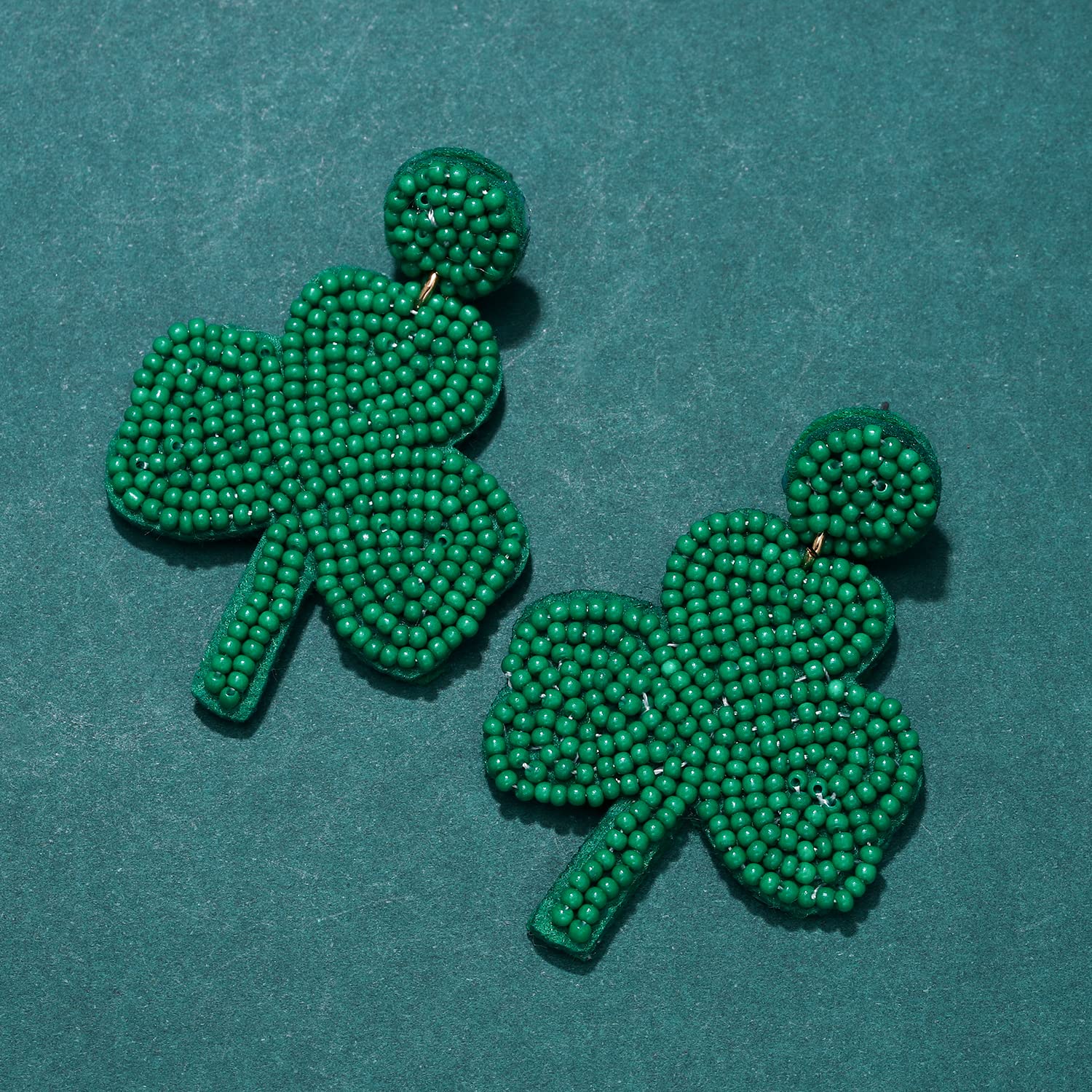 St. Patrick's Day Earrings Beaded Green Shamrock Earrings Handmade Lucky Leaf Drop Dangle Earring for Women Funny Irish Holiday Jewelry Gifts (Leaf 2)
