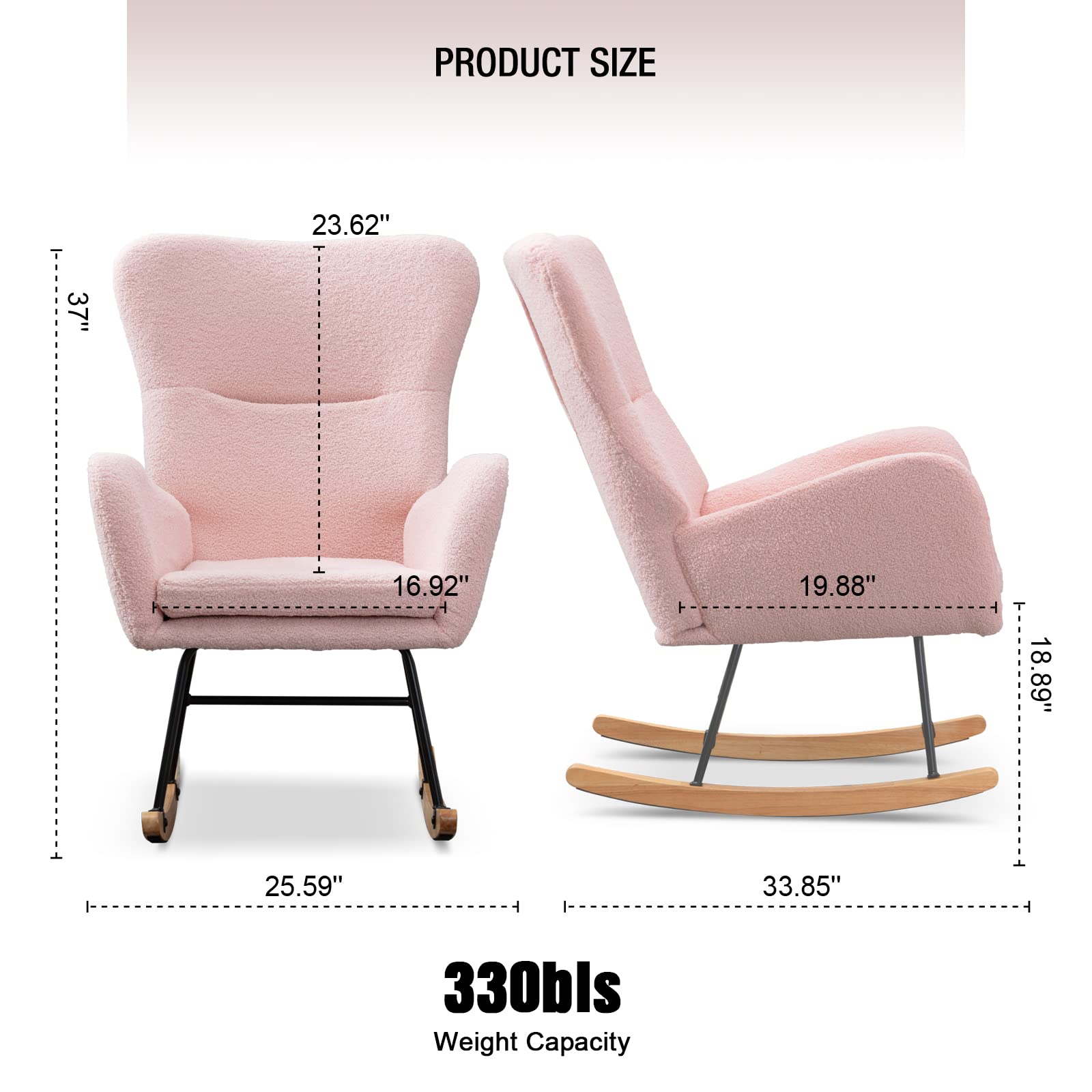 ONPNO Modern Rocking Accent Chair, High Backrest Glider Rocker for Baby Nursery, Uplostered Comfy Armchair for Living Room Bedroom (Pink)