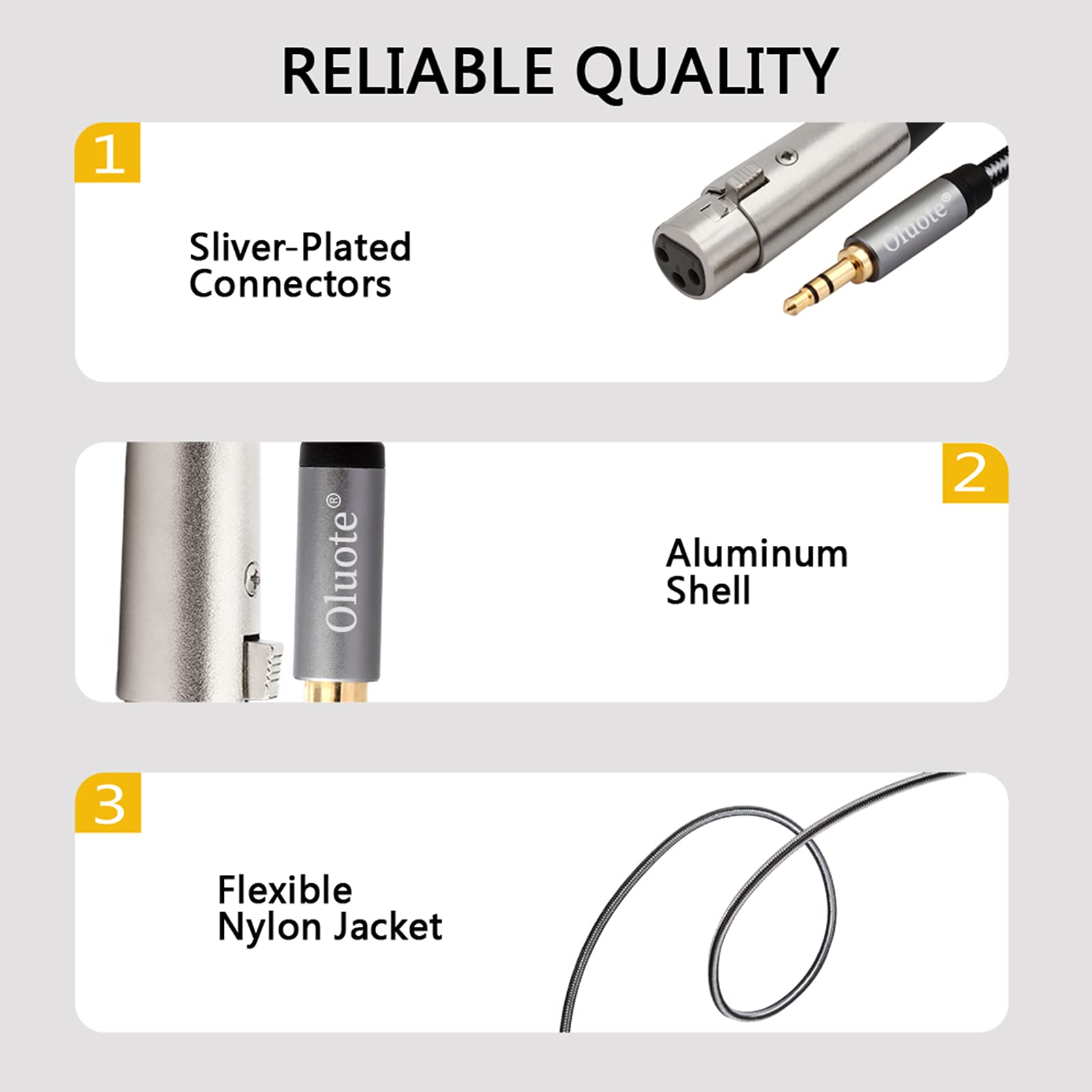 Oluote 3 Pin XLR Female to TRS 3.5mm (1/8") Male Microphone Cable, MIC Audio Interconnect Cable for Studio Sound Consoles Jack Lead Balanced Signal Interconnect Cable(4.9FT)