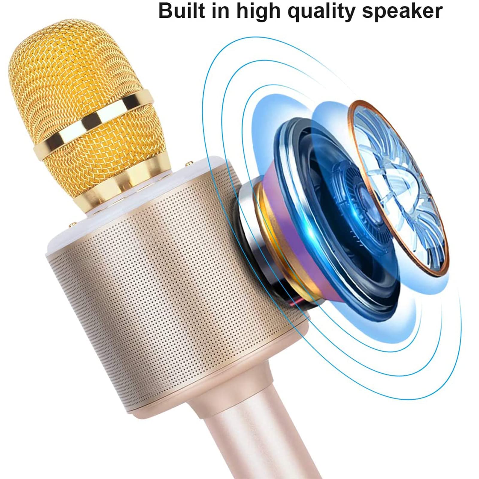 Oluote Wireless Bluetooth Karaoke Microphone, Portable Handheld Karaoke Mic Speaker Machine for KTV Music Home Party, Compatible for Android/iPhone/PC/TV ect (Gold)