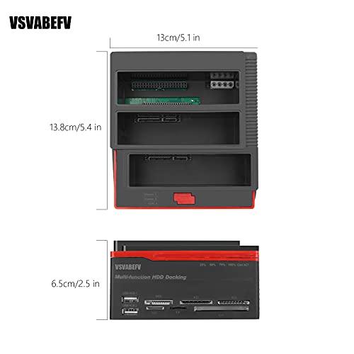 VSVABEFV Hard Drive Docking Station Hard Drive Dock Reader, Hard Drive Enclosure 2.5"/3.5" USB 3.0 to 2 SATA Ports 1 IDE Port External HDD Hard Drive Card Reader USB3.0 Hub with OTB/OTC Offline