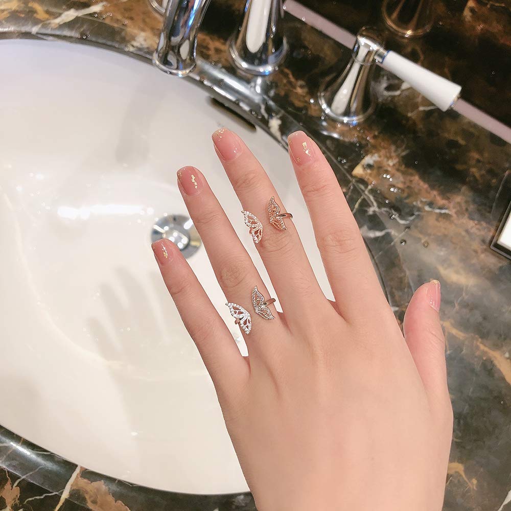 NewZenro Luxury CZ Butterfly Open Ring for Women Elegant 925 Sterling Silver Cubic Zirconia Engagement Statement Adjustable Knuckles Finger Rings for Her Wedding Birthday (Silver)